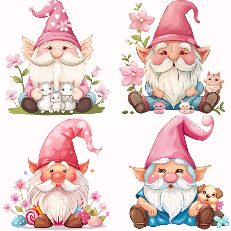 Cute Kawaii Gnome Clip Art, Watercolor Adorable Spring Gnomes ...