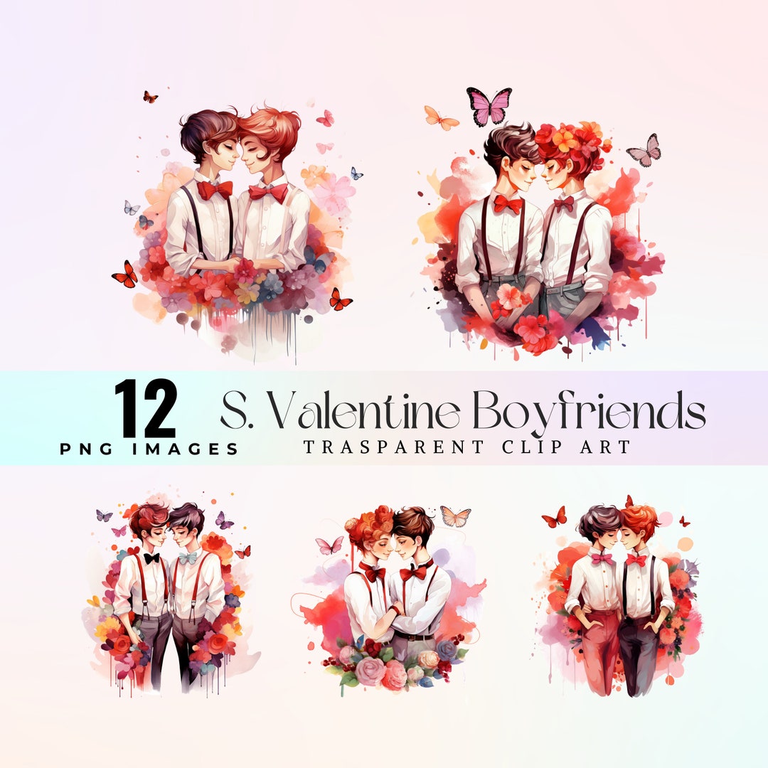 S. Valentine Boyfriends Clip Art, Cool Men Couple in Love Illustration ...