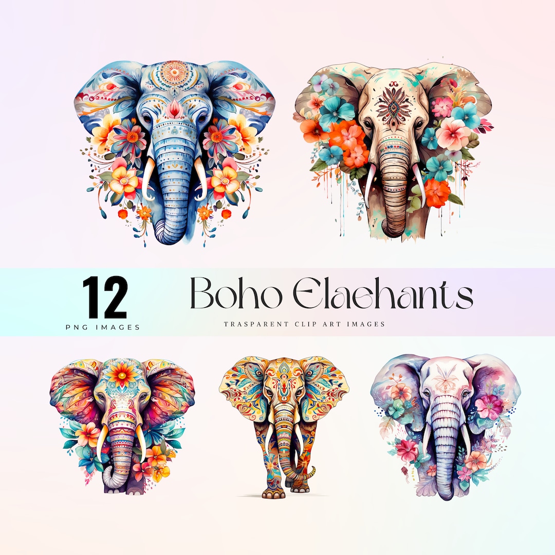 Boho Elephant Clip Art: Watercolor Floral PNG (digital Download) - Etsy