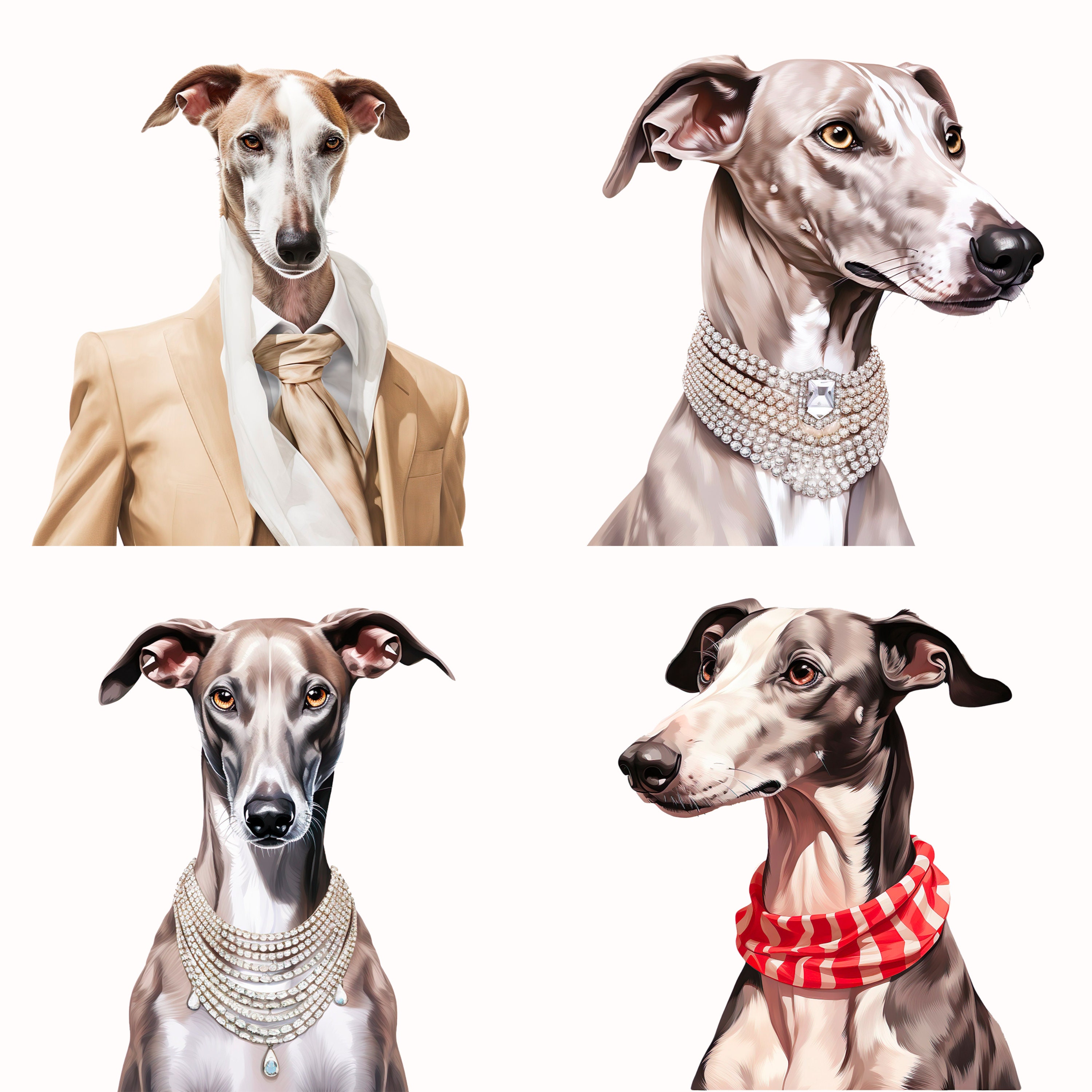 Cute Greyhound Breed Portrait Clip Art Elegant Galgo - Etsy