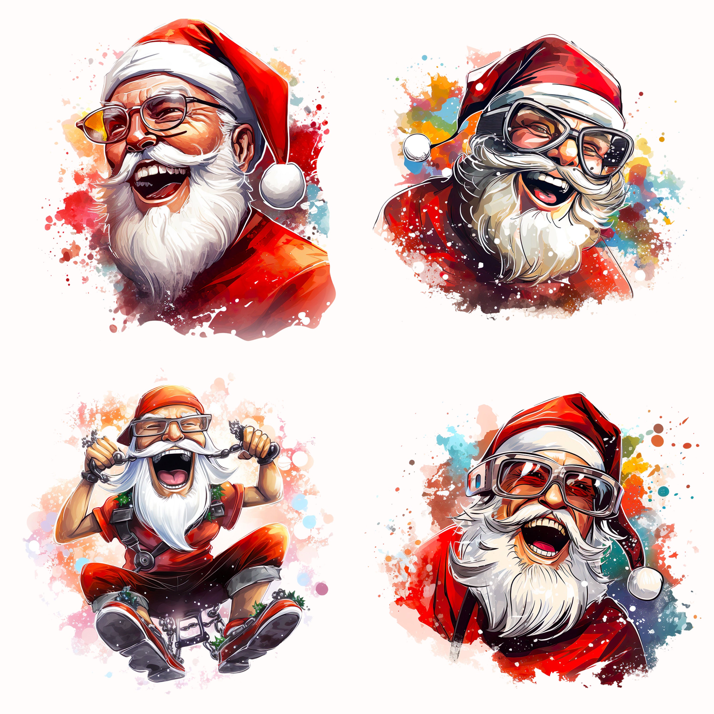 Funny Santa Claus Clip Art, Watercolor White Christmas Character, Happy ...