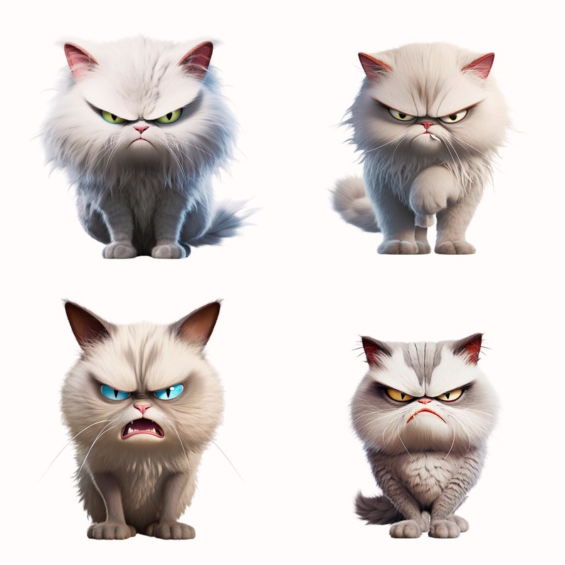 Cute Angry Cats Clip Art, Hilarious Crabby Cat Illustration PNG, Funny ...
