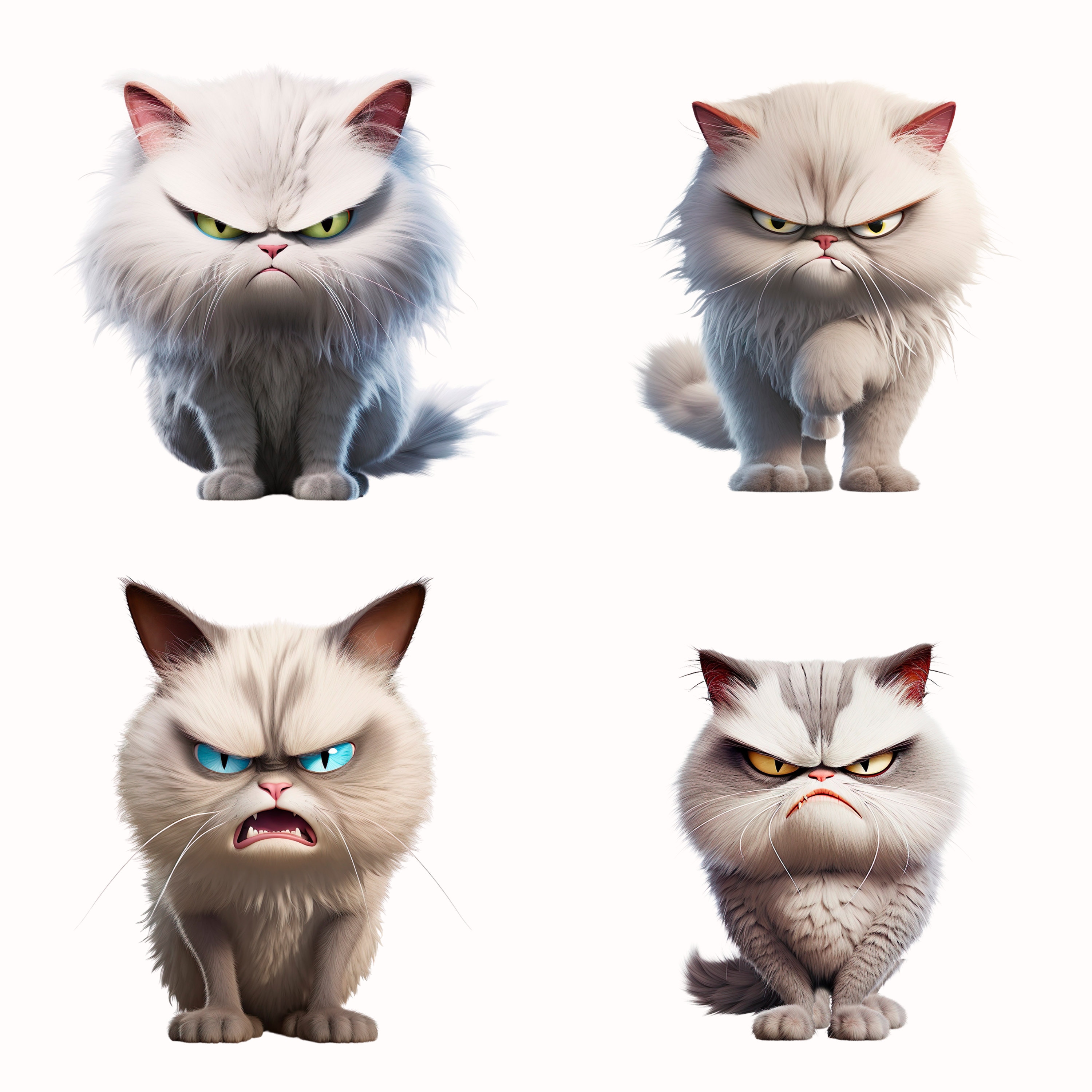 Cute Angry Cats Clip Art, Hilarious Crabby Cat Illustration PNG, Funny ...