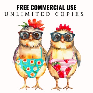 Funny Animal Couples on the Beach Clip Art, Watercolor Adorable Silly ...