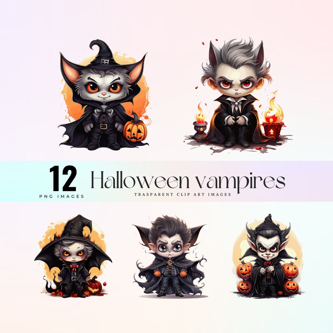 Cute Halloween Vampire Clip Art, Watercolor Spooky Night Creature ...