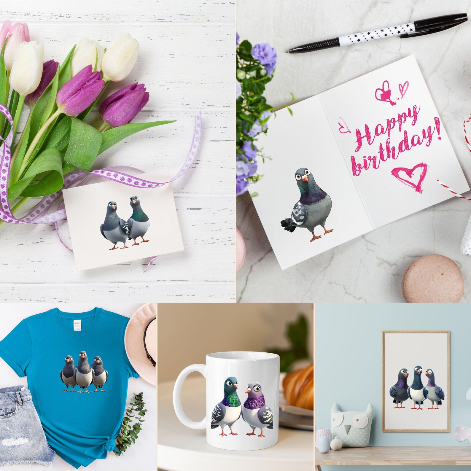 Funny Pigeon Clipart Bundle: Goofy Cartoon Bird PNG (digital Download ...