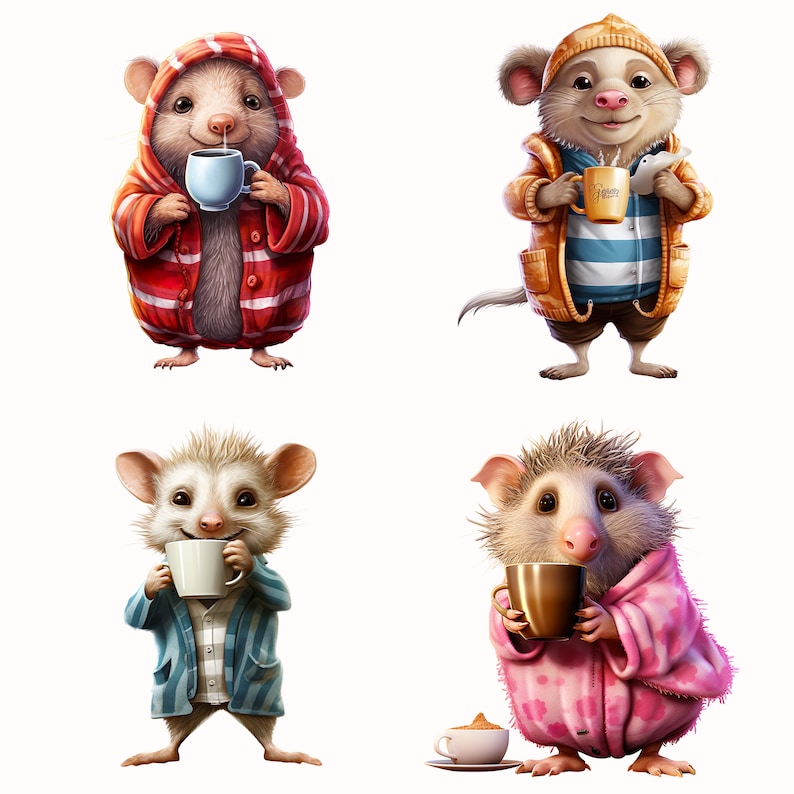 Funny Critters in Pajamas Clip Art, Watercolor Quirky Animals in Sweet ...