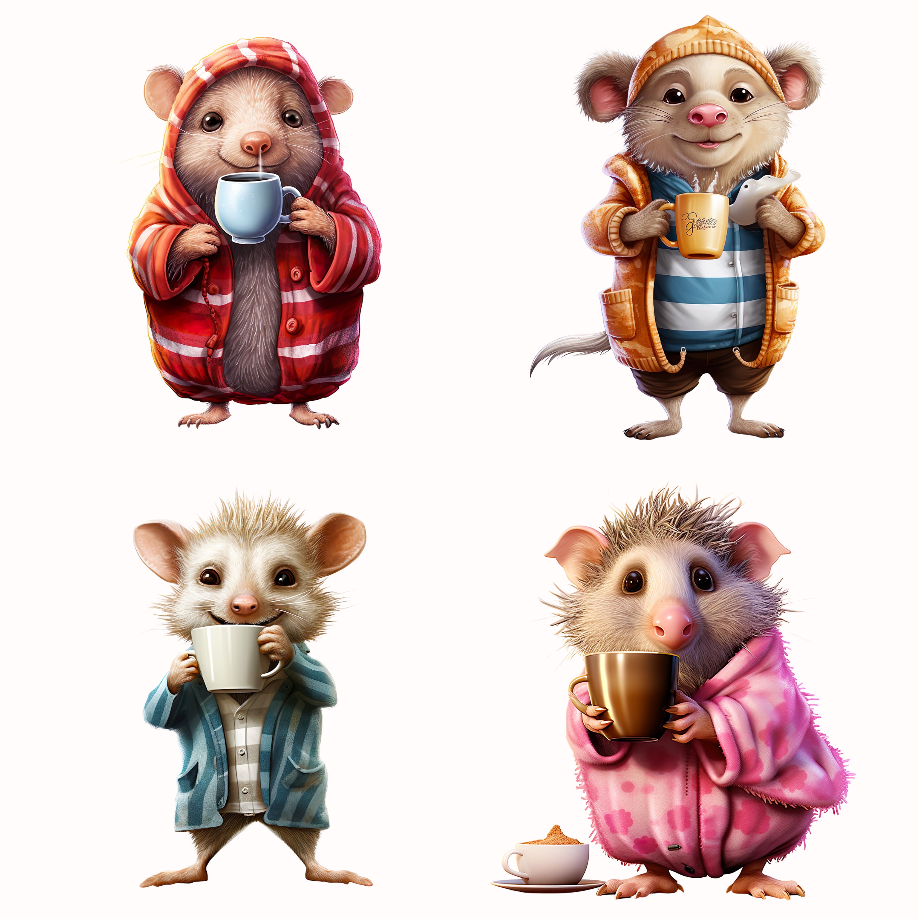 Funny Critters in Pajamas Clip Art, Watercolor Quirky Animals in Sweet ...