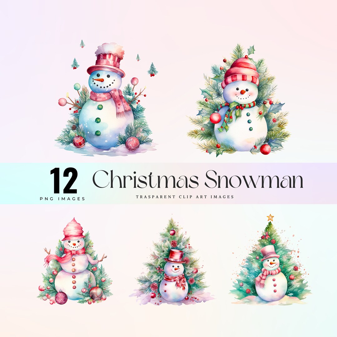 Christmas Snowman Clip Art, Watercolor Pastel Snowman PNG Decoration ...