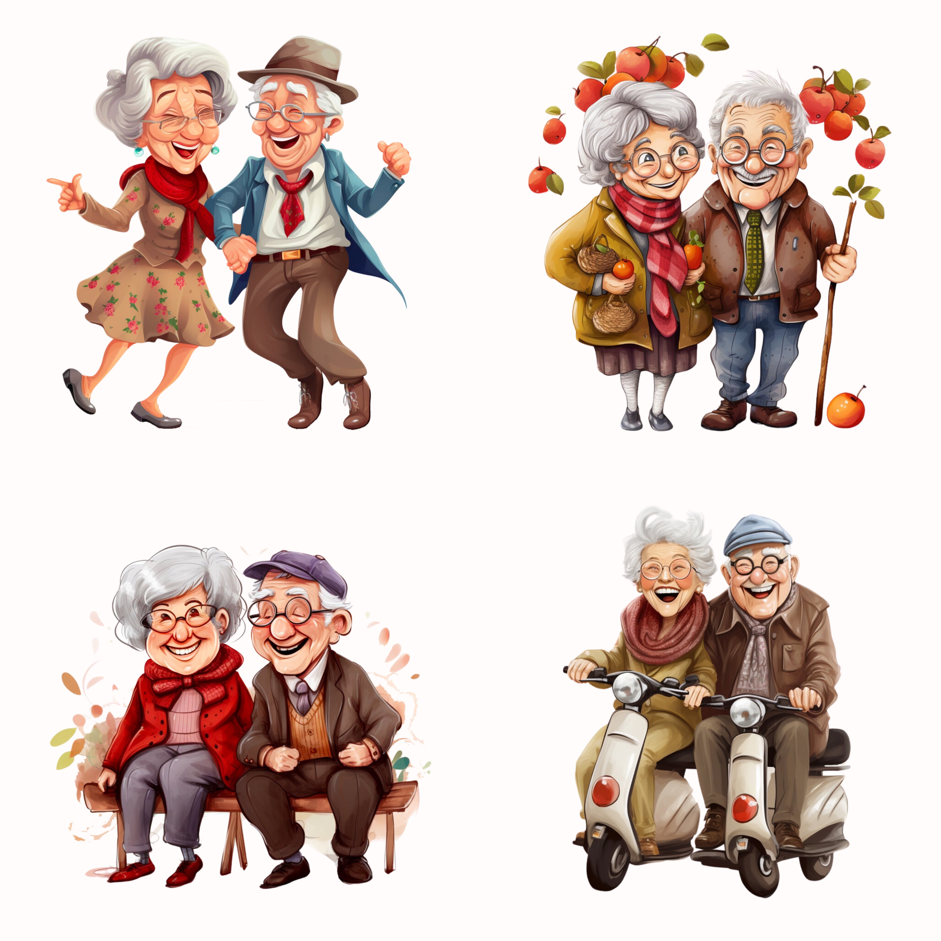 Cheerful Elderly Couple Clip Art, Watercolor Funny Old Couple ...