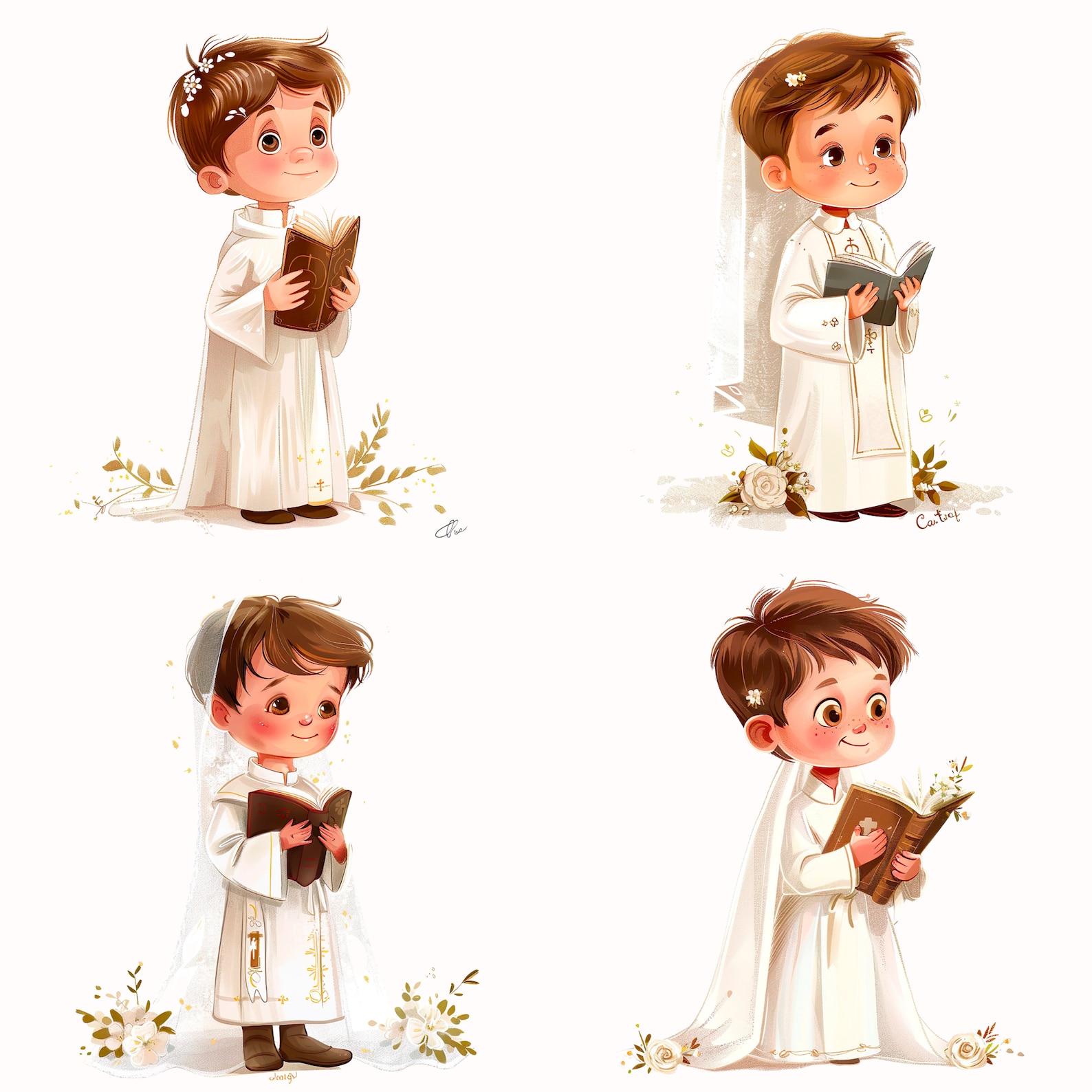 Graceful First Communion Boy Clip Art, Watercolor Sweet White Communion ...
