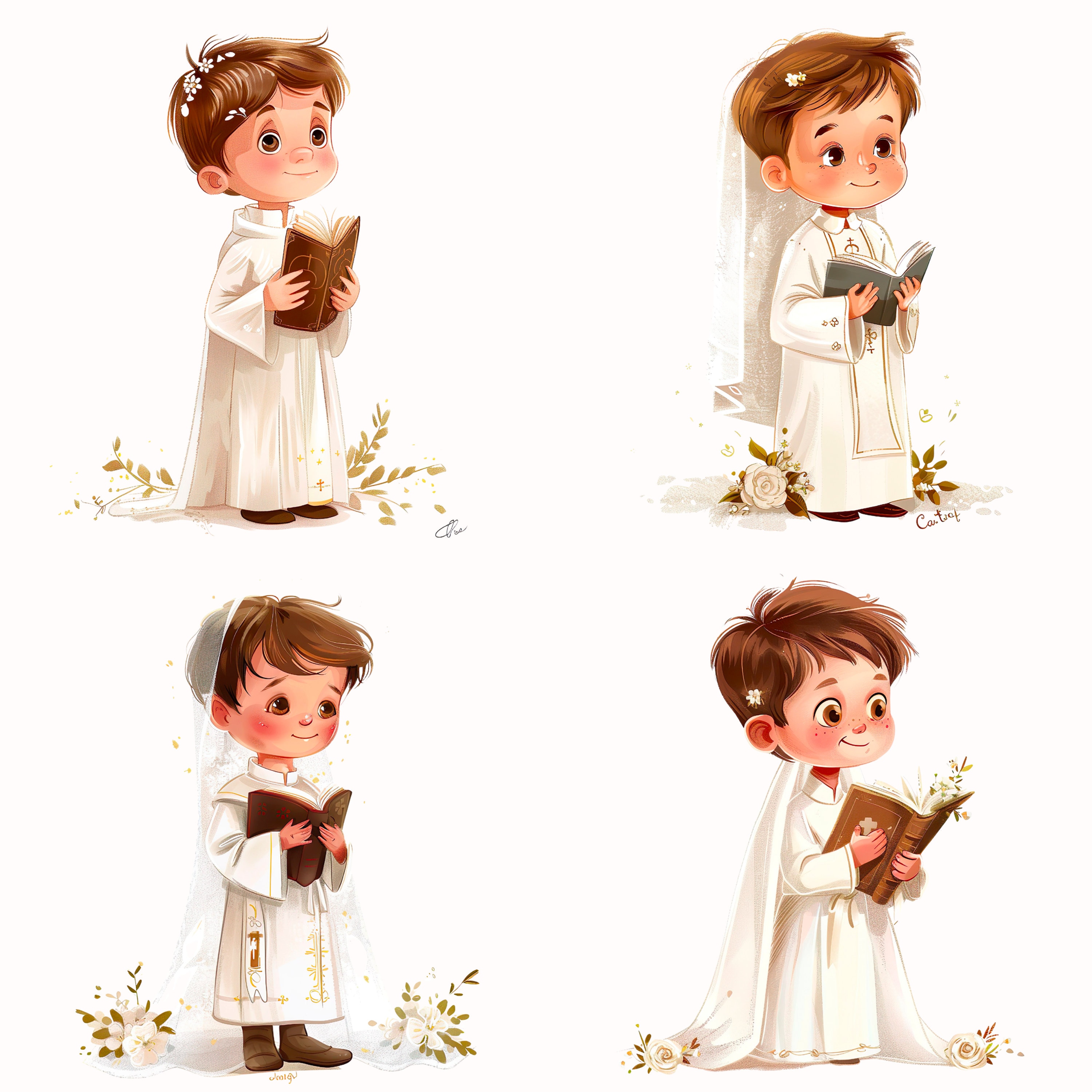 Graceful First Communion Boy Clip Art, Watercolor Sweet White Communion ...