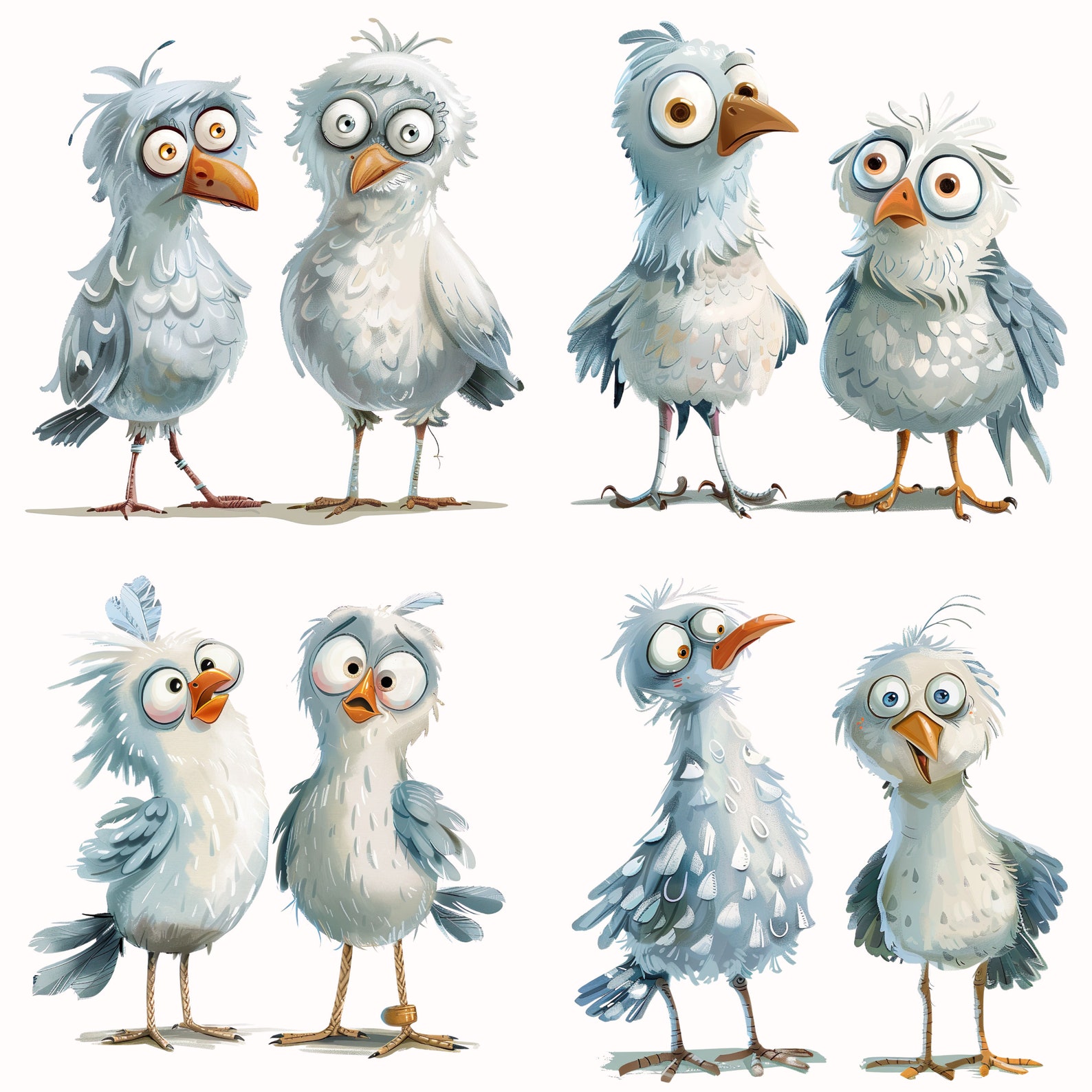 Funny Doves Clip Art, Watercolor Amusing Pigeons Illustration PNG ...