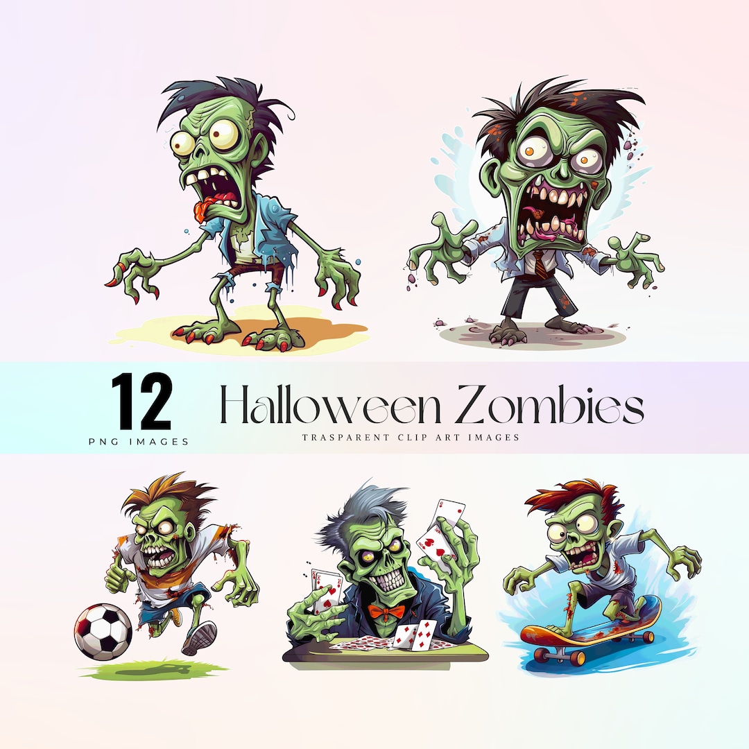 Cute Halloween Zombie Cartoon Clip Art, Spooky Zombie Illustration ...
