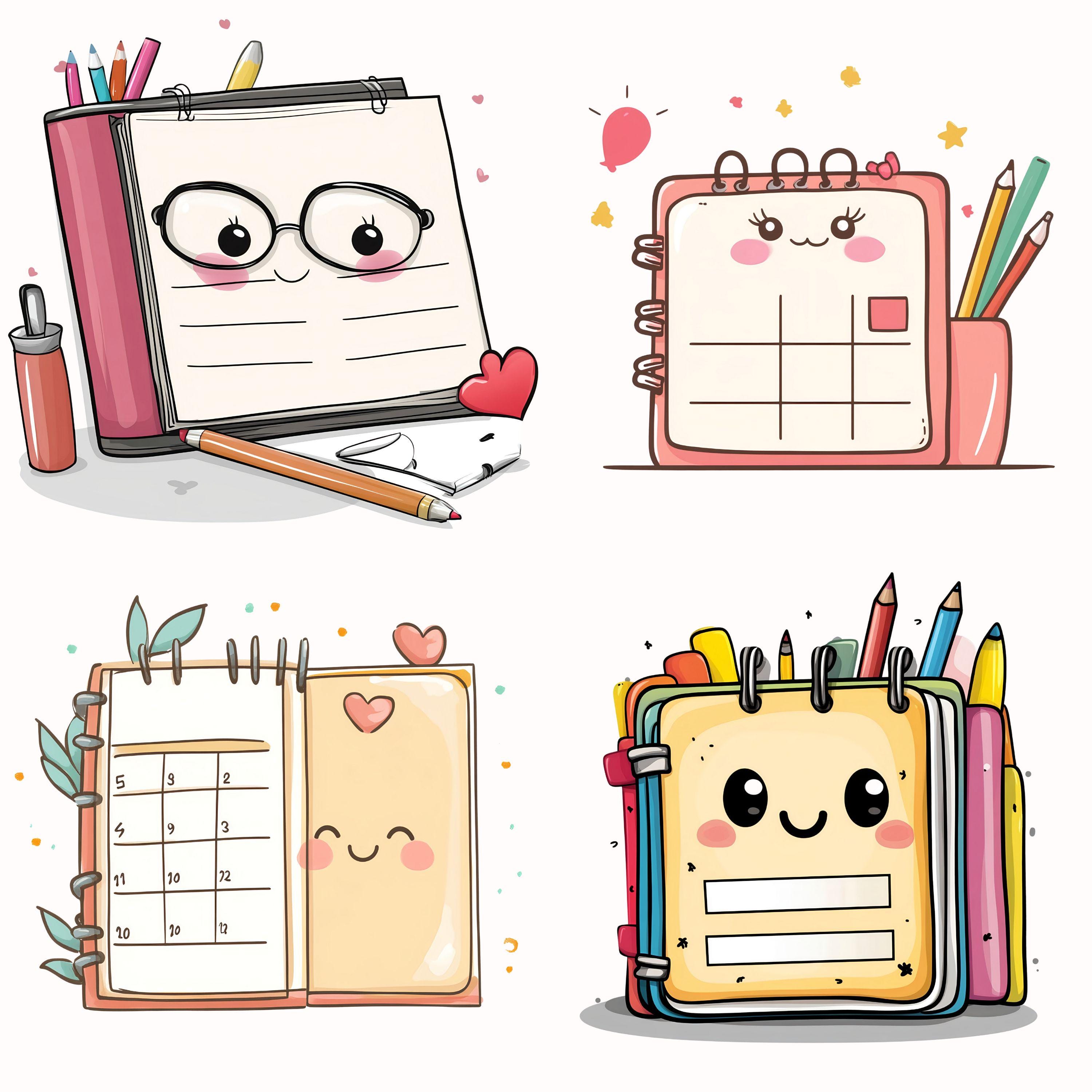 Cute Kawaii Planner Clipart, School Organizer PNG (digital Download) - Etsy