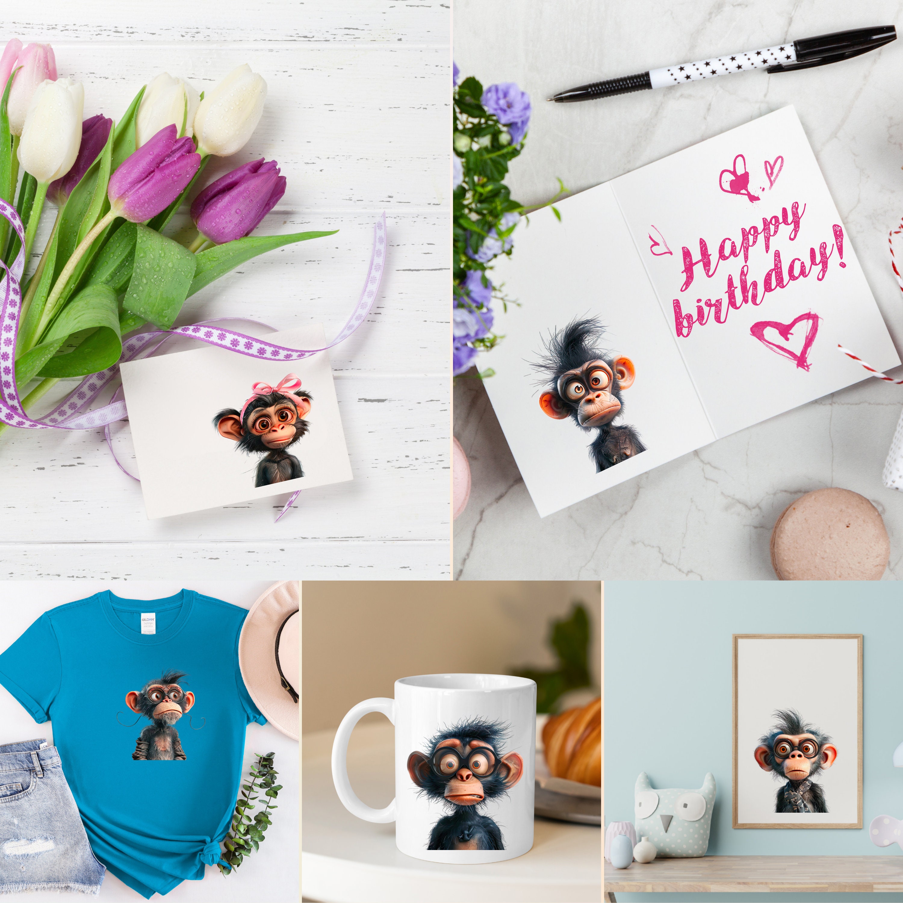 Crazy Monkey Portrait Clip Art, Watercolor Eccentric Monkey Face ...
