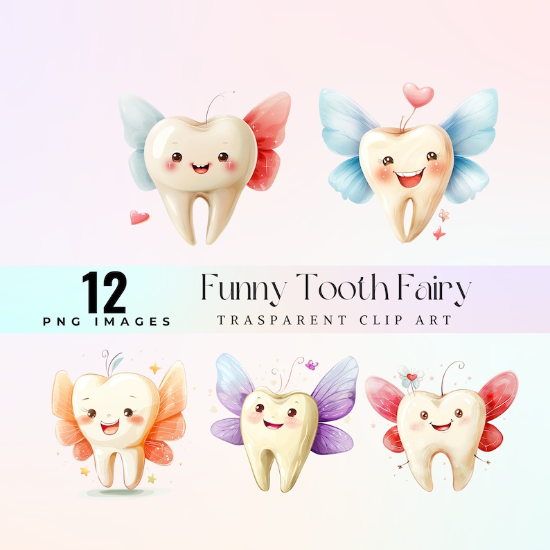 Whimsical Kawaii Tooth Fairy Clip Art, Watercolor Magical Molar Fairy ...