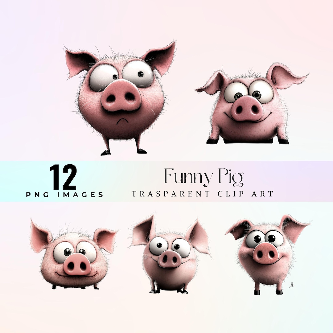 Funny Pig Clip Art, Whimsical Pig Clipart, Cute Farm Animal PNG ...