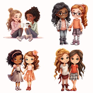 Cartoon Best Friends Clip Art, Playful PNG Illustration (digital ...