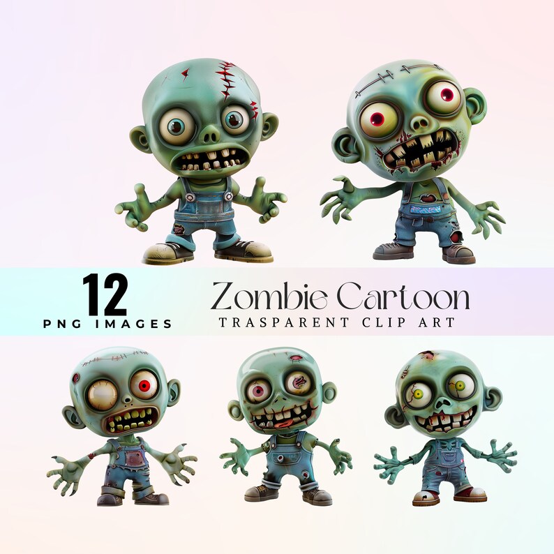 Funny Zombie Cartoon Clip Art, Watercolor Quirky Zombie Laughs ...
