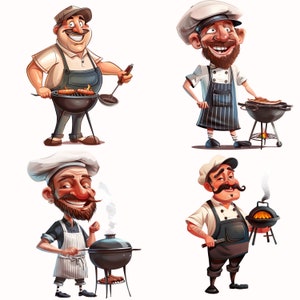 Cute Grill Father Clip Art, Watercolor Joyful Barbecue Master ...