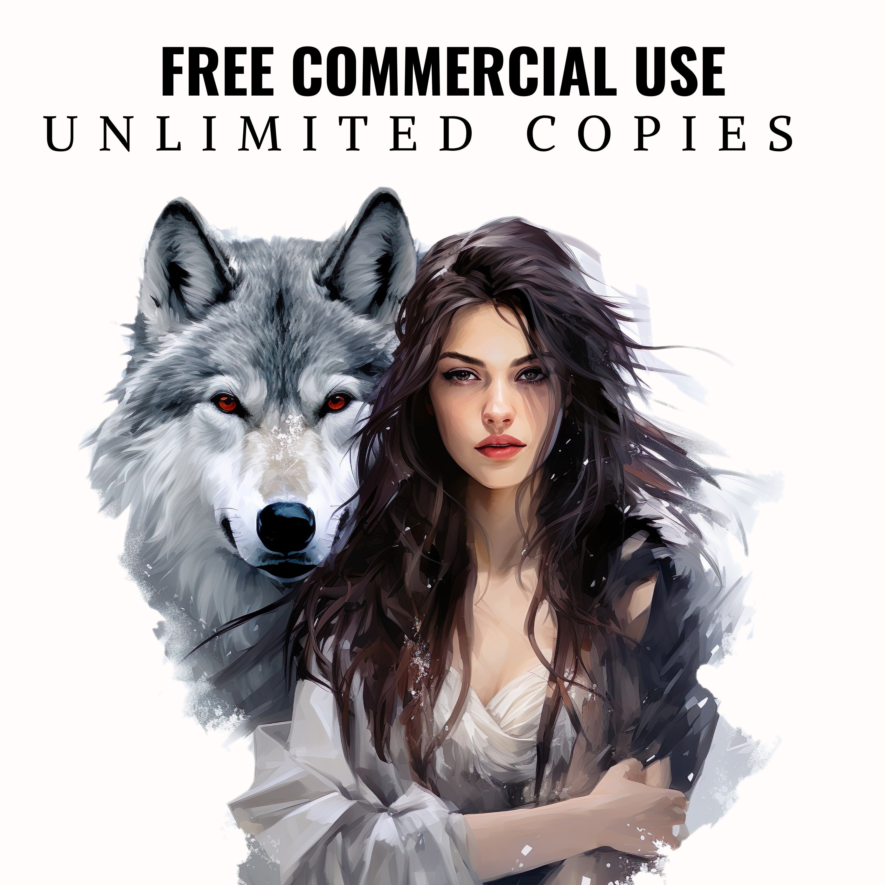 Cute Wolf Woman Clip Art, Wild She Wolf Graphic Art 300dpi, Cool Night ...