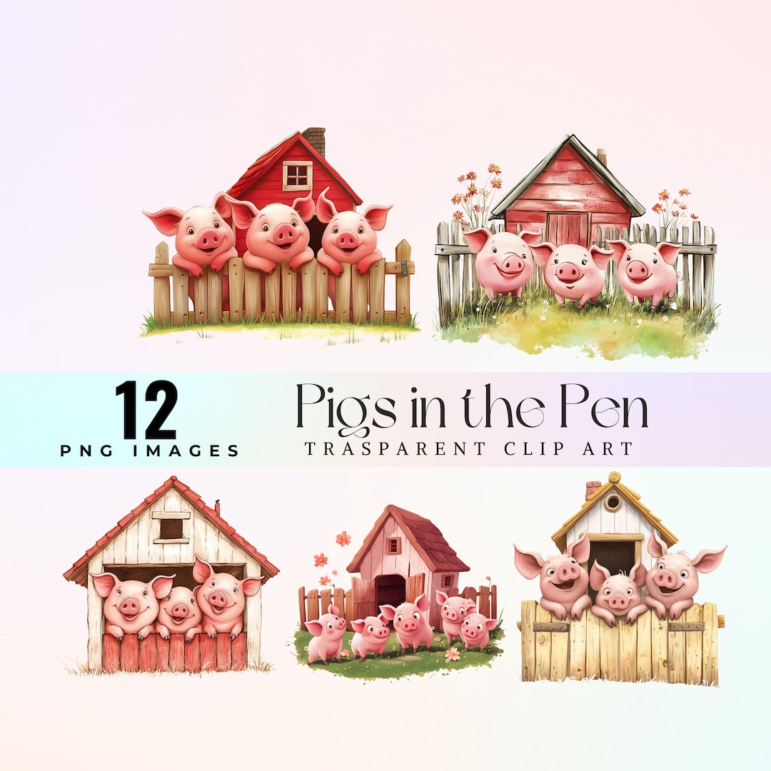 Cute Pig Clipart, Funny Farm Animal PNG, Rustic Pig Digital Download ...