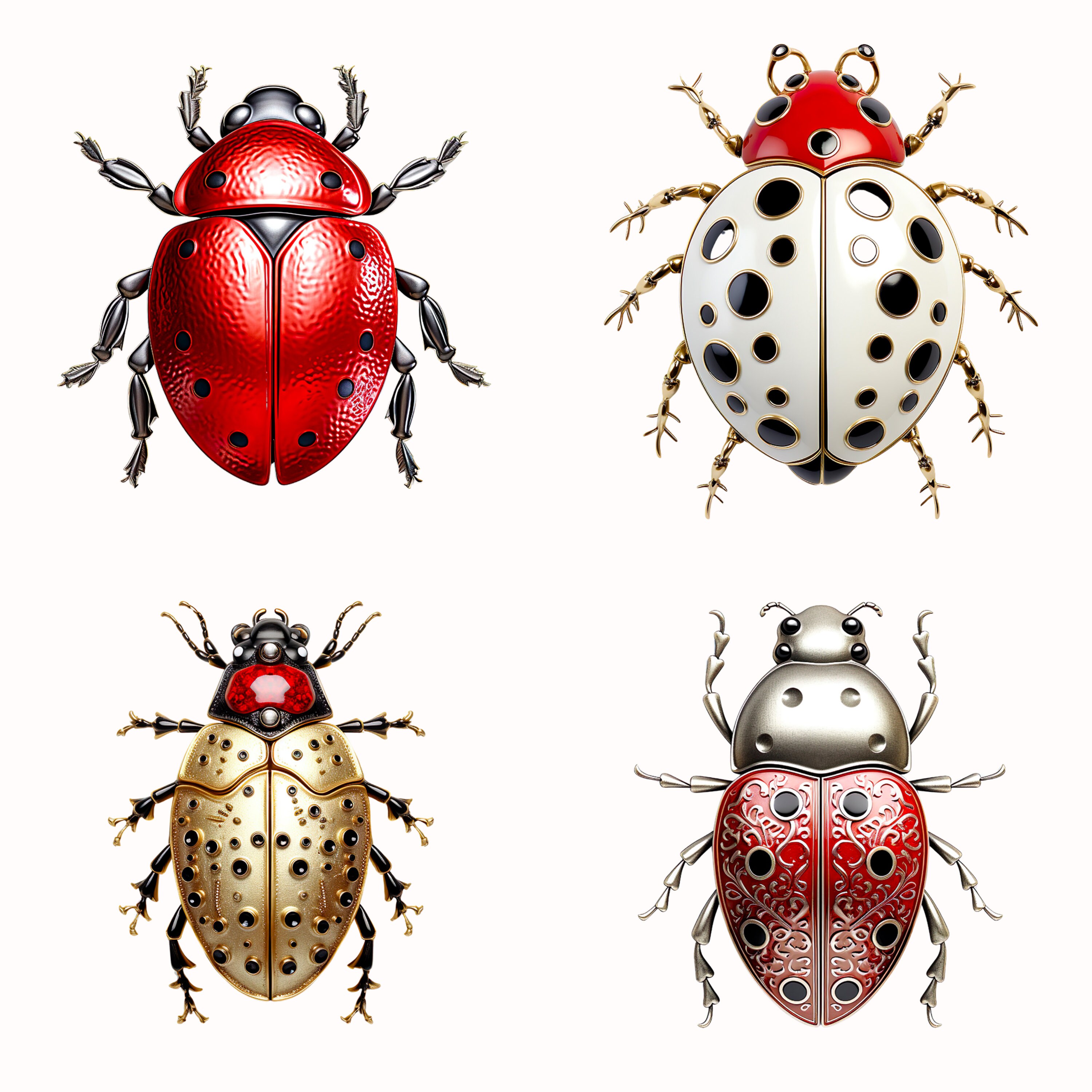 Cute Metal Ladybug Clip Art, Watercolor Metal Embossed Bug Illustration ...