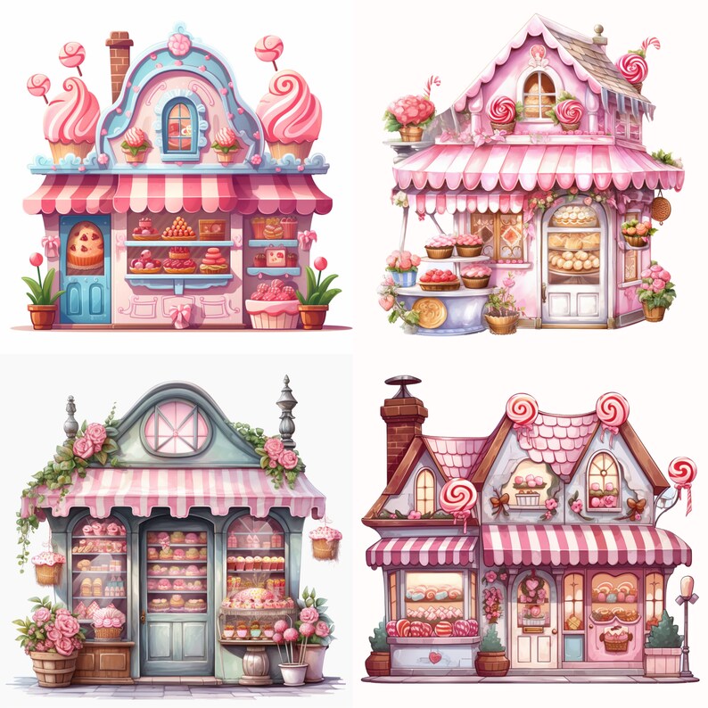 Pink Candy Shop PNG, Watercolor Adorable Candy Shop Storefront ...