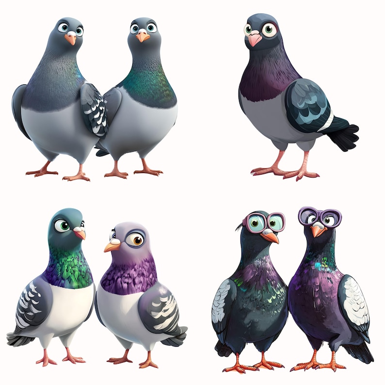 Funny Pigeon Clipart Bundle: Goofy Cartoon Bird PNG (digital Download ...