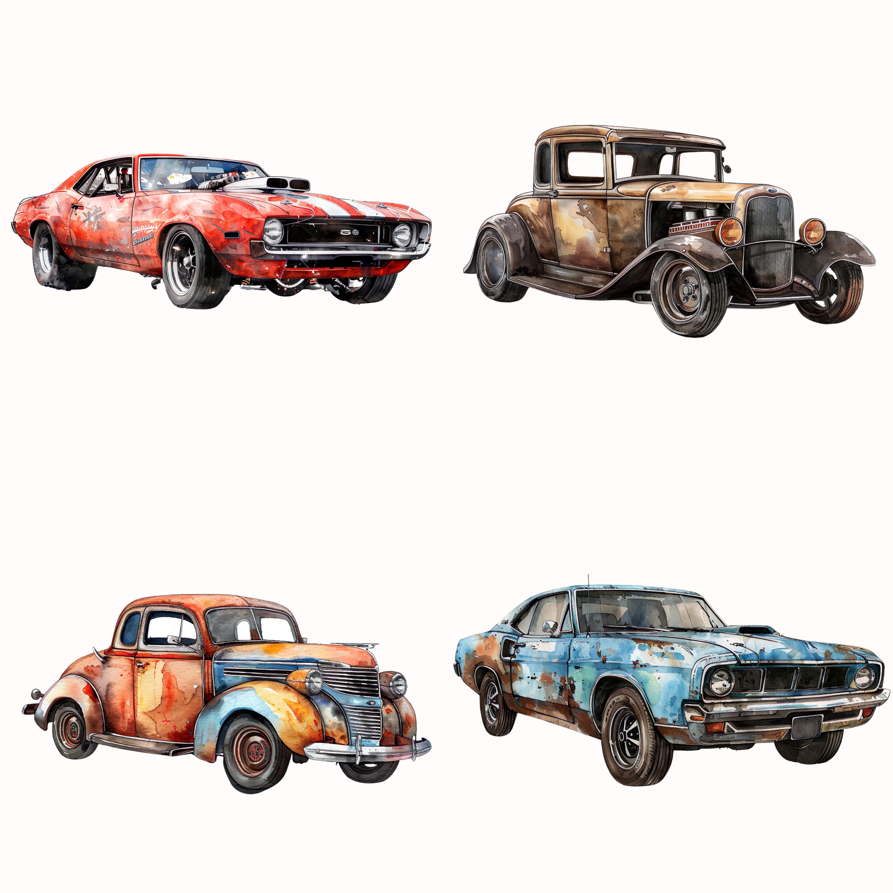 Cute Outlaws Cars Clip Art, Watercolor Amusing Bandit Vehicles ...