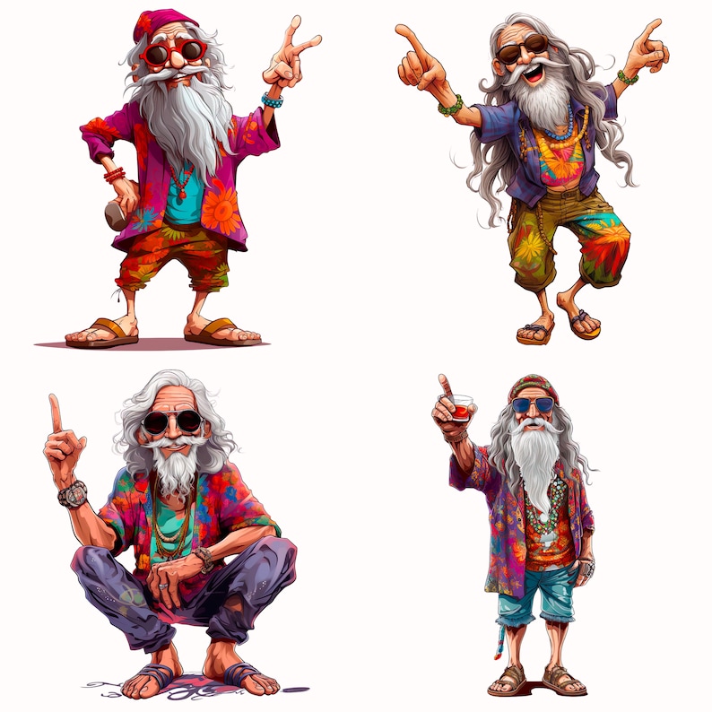 Funny Old Hippie Man Clip Art: Cartoon PNG (300 Dpi) - Etsy