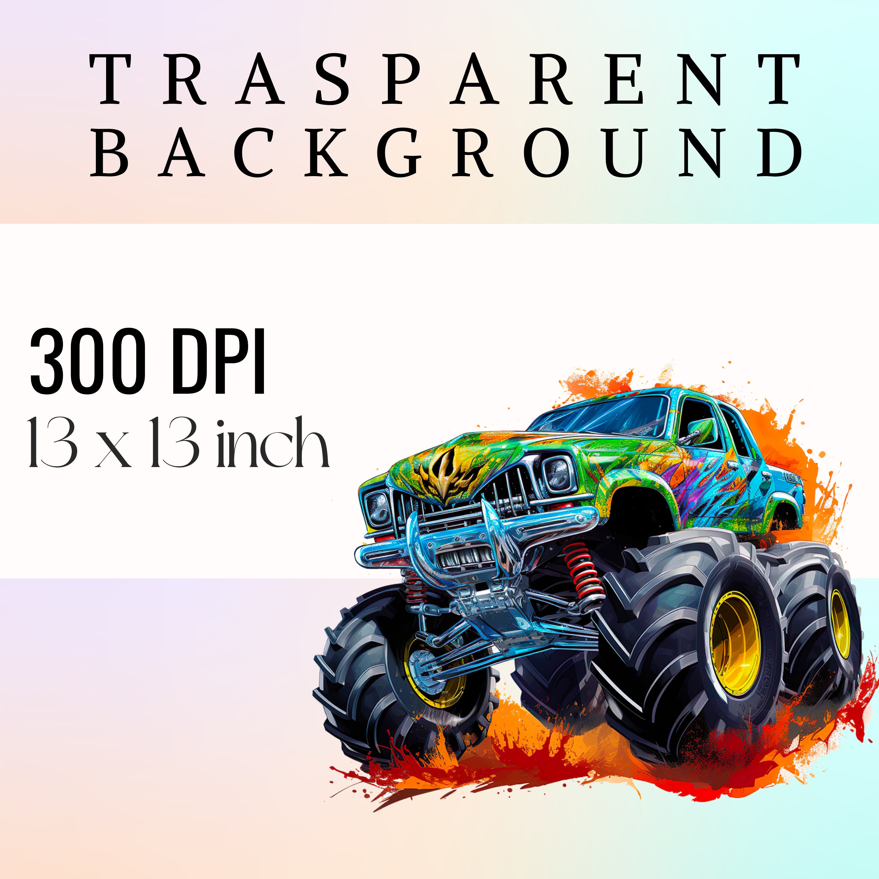 Monster Jam Race Clip Art, Watercolor Monster Jam, All-terrain 4X4 ...