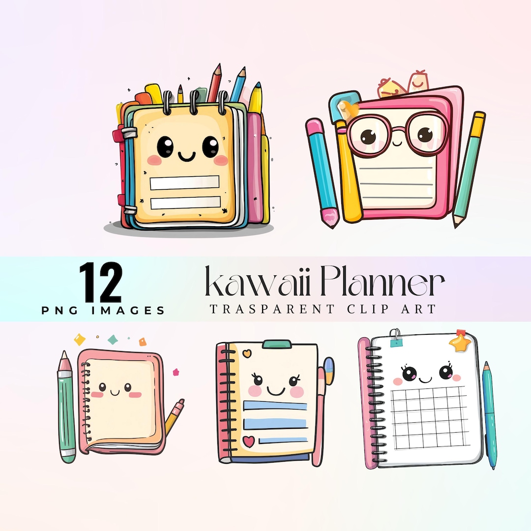 Cute Kawaii Planner Clipart, School Organizer PNG (digital Download) - Etsy