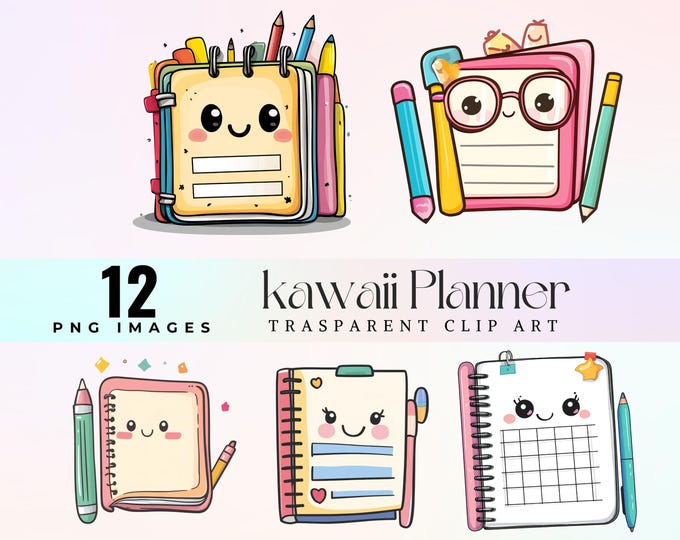Planner Clipart, Kawaii Planner Clipart, Notebook Clipart, Planner Clip ...