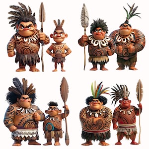 Legendary Maori Clip Art, Watercolor Joyful Tattooed Warriors ...