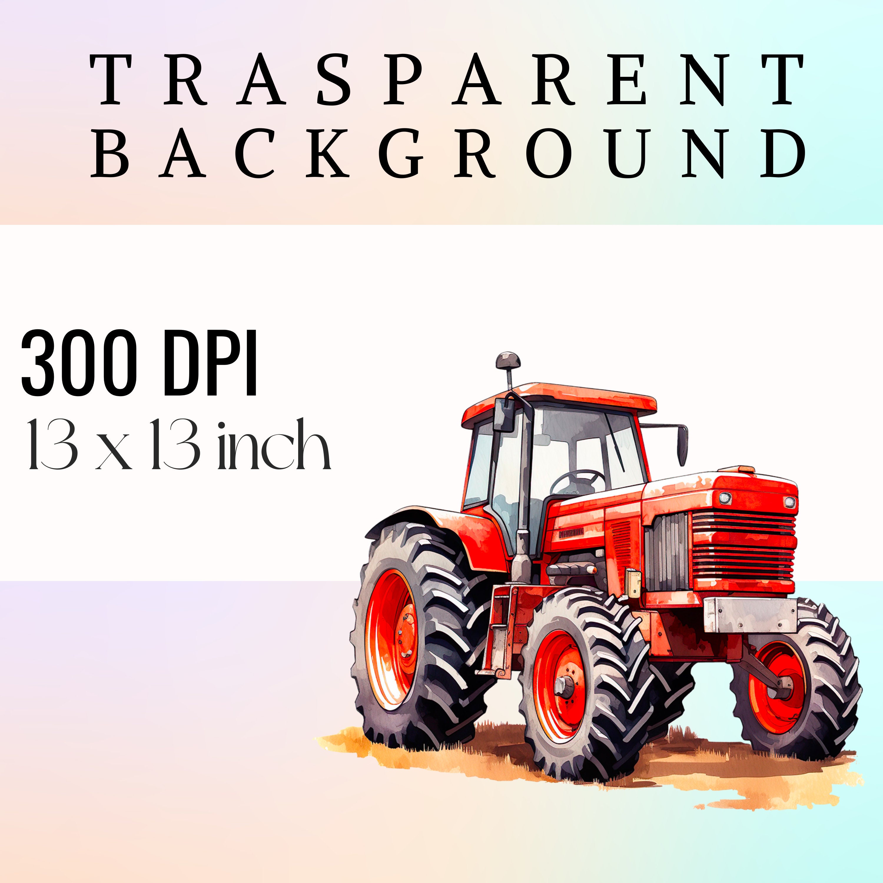 Watercolor Tractor Clip Art, Multicolor Farm Vehicle Illustration PNG ...