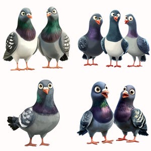 Funny Pigeon Clipart Bundle: Goofy Cartoon Bird PNG (digital Download ...