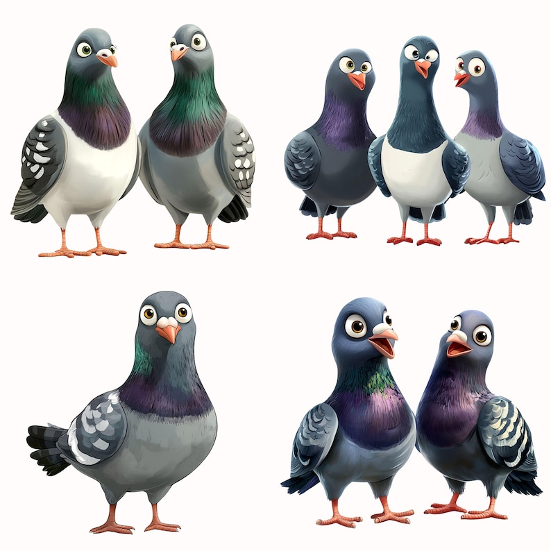 Funny Pigeon Clipart Bundle: Goofy Cartoon Bird PNG (digital Download ...
