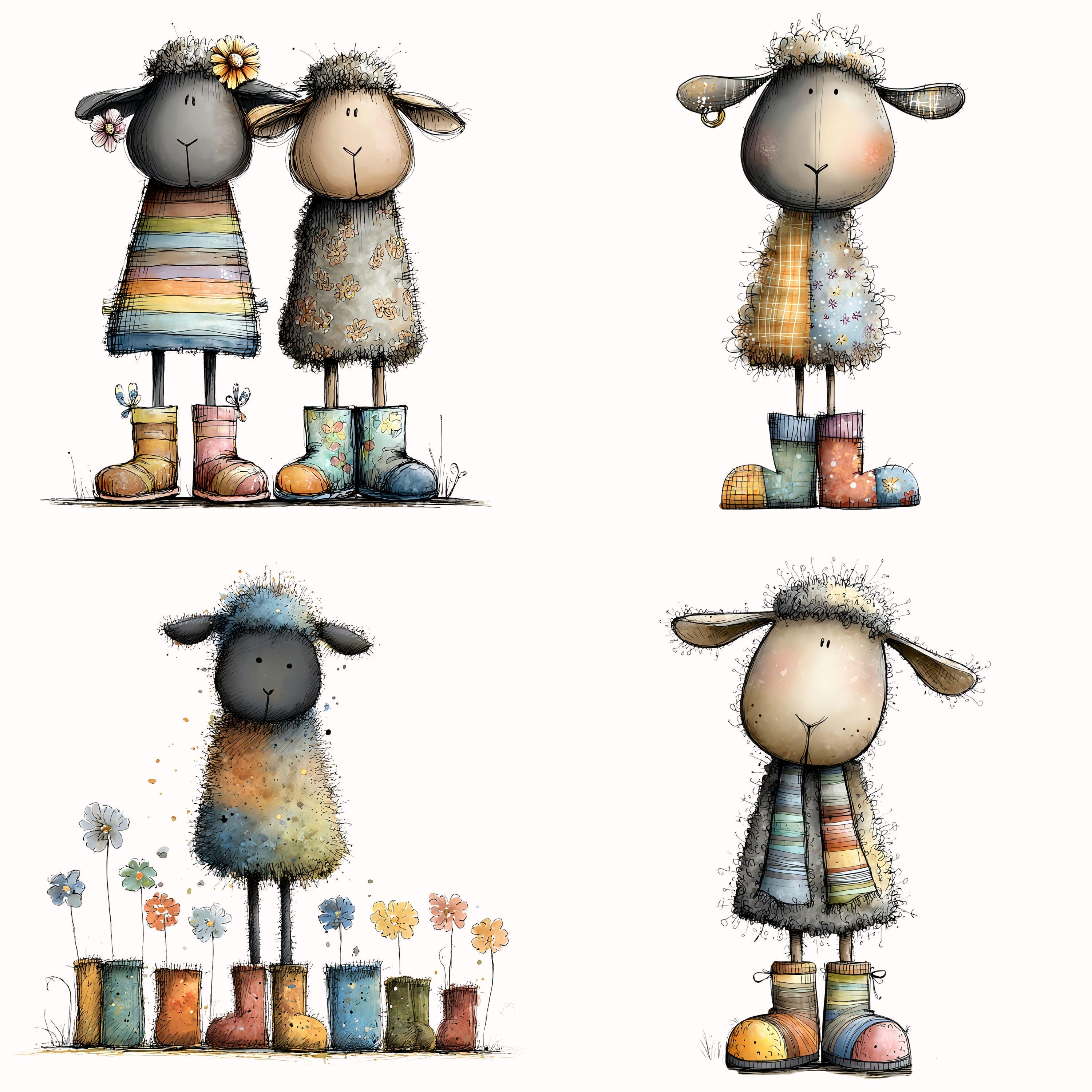 Whimsical Sheep Clipart, Whimsical Digital Farm Animals, Adorable Lambs ...