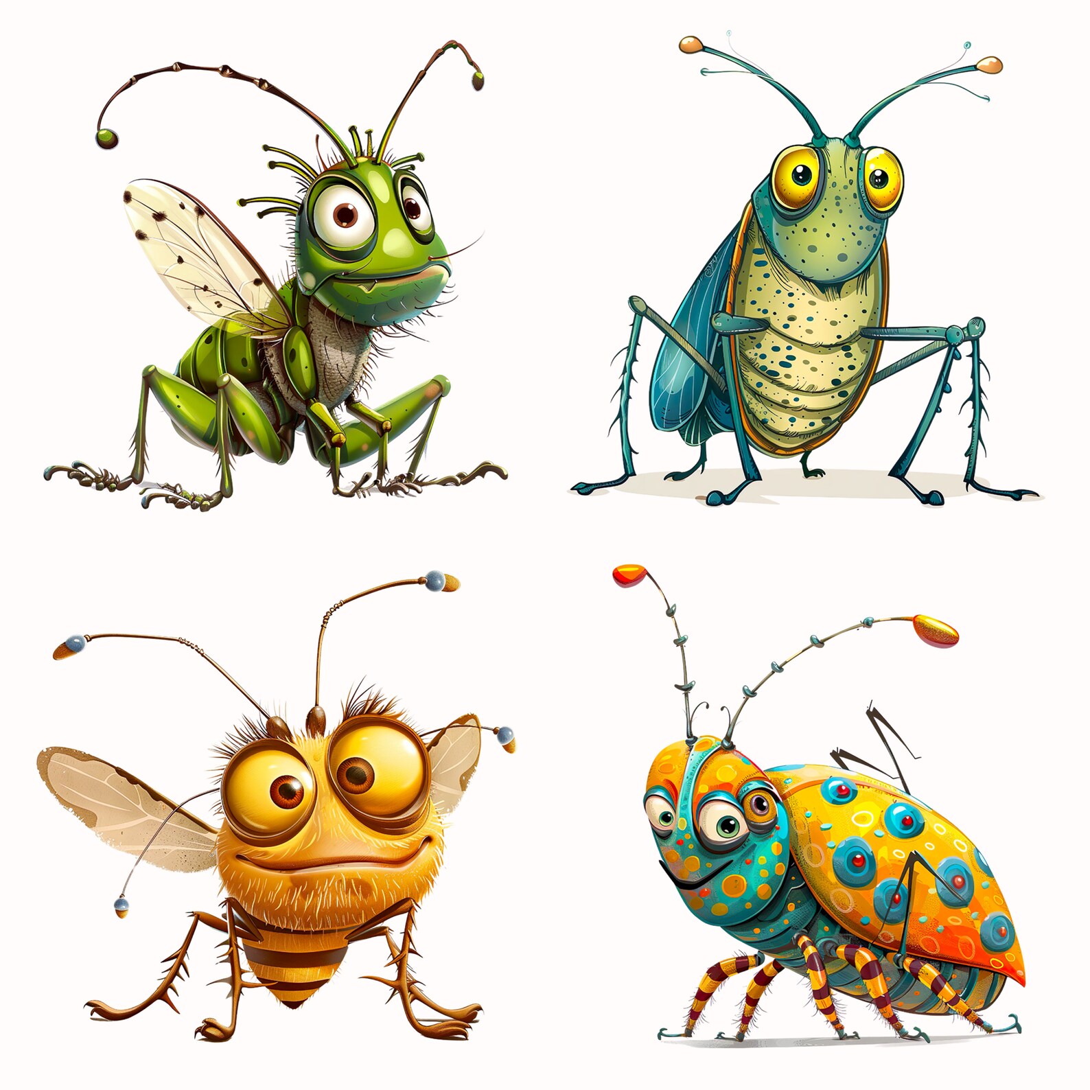 Funny Insect Clip Art, Watercolor Whimsical Bugs Illustration PNG, Cartoon Amusing Green Orange ...