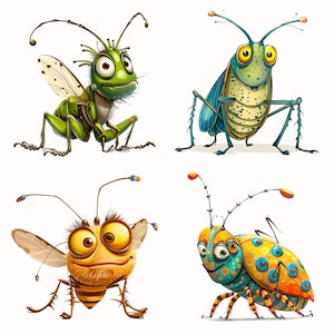Funny Insect Clip Art, Watercolor Whimsical Bugs Illustration PNG ...