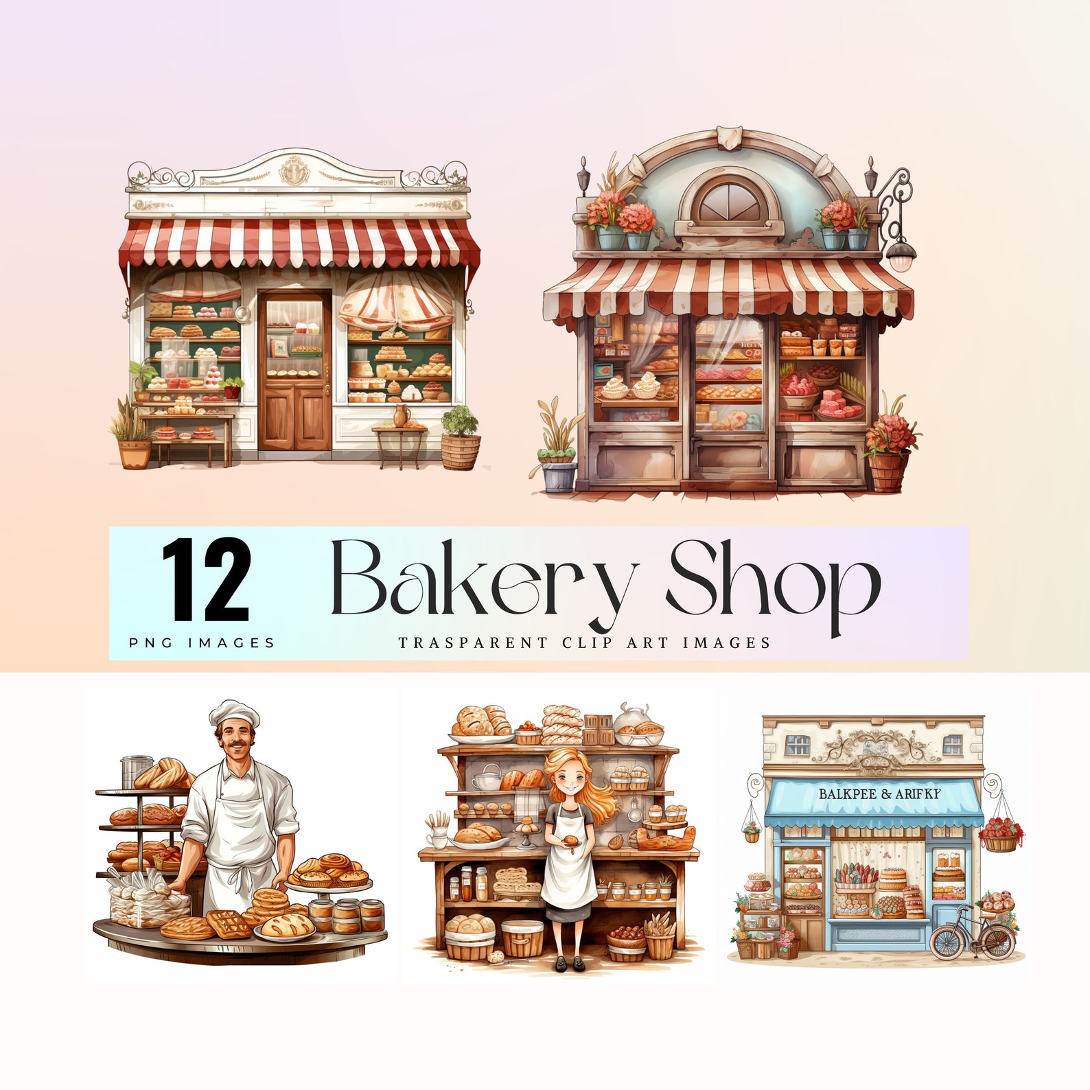 Sweet Bakery Shop Clipart, Cute Bread Shop Illustration PNG, Cute ...
