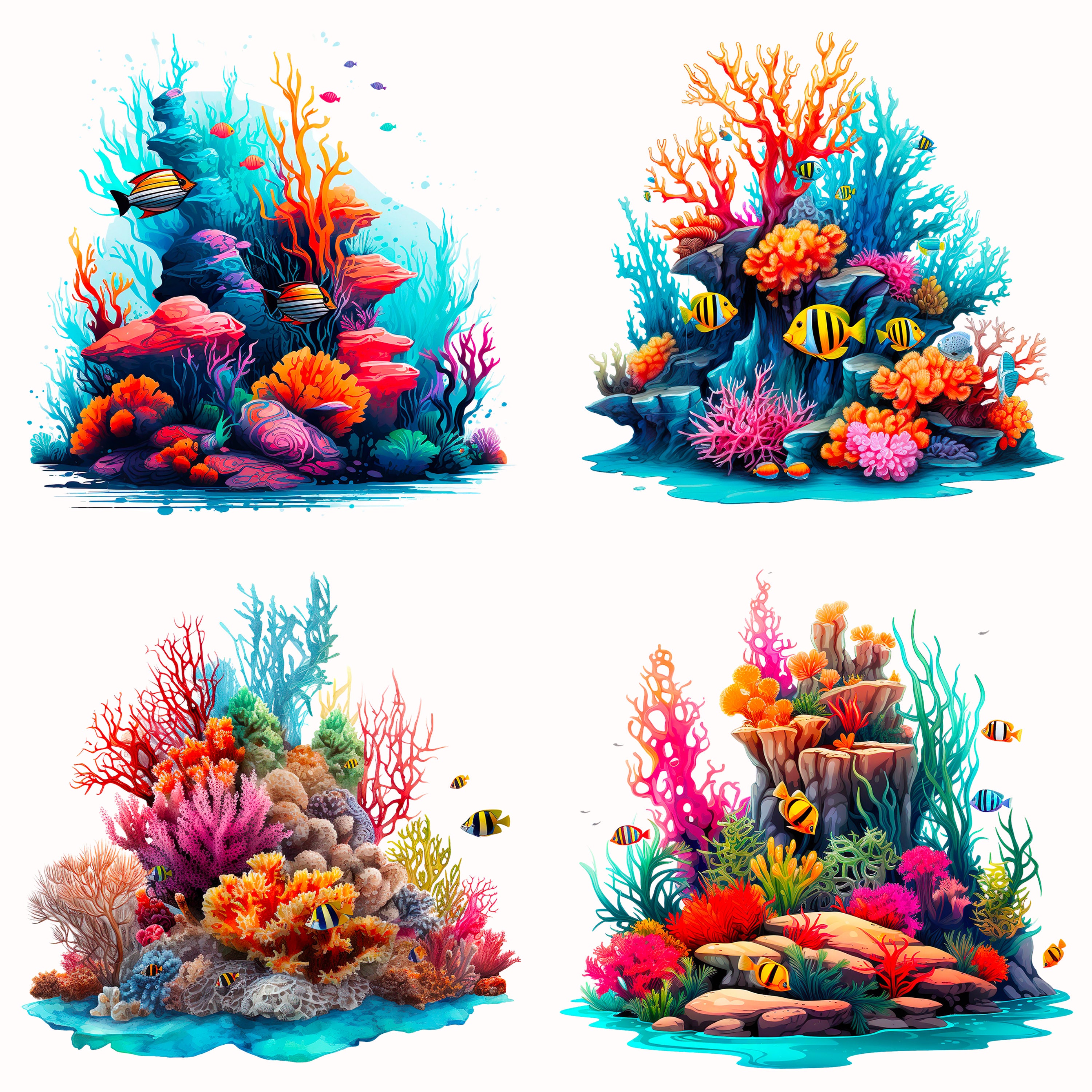 Ocean Reef Clip Art, Sea Life Design , Watercolor Reef Illustration PNG ...