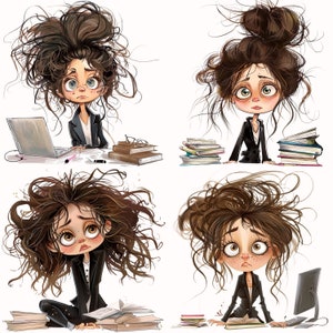 Frazzled Girl Clip Art: Watercolor Weary Woman PNG (digital Download ...