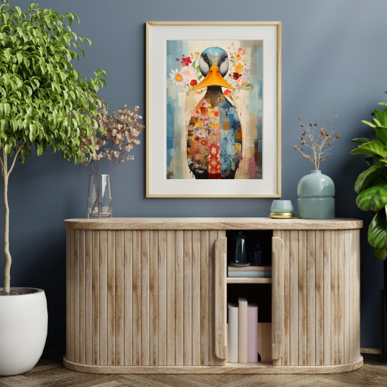 Whimsical Duck Wall Art, Fancy Duck Modern Painting Printable, Modern ...