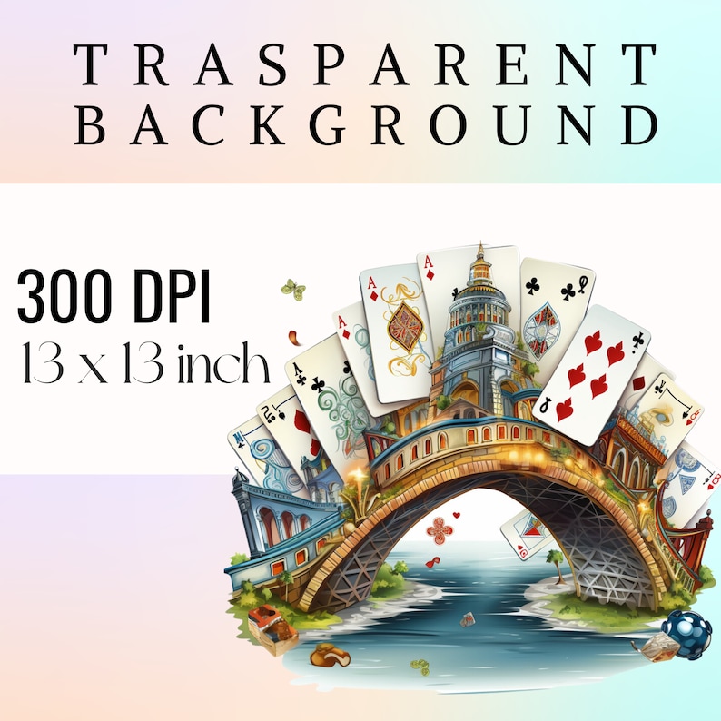 Watercolor Bridge Card Game Clipart: Funny Playing Card PNG (300 DPI ...