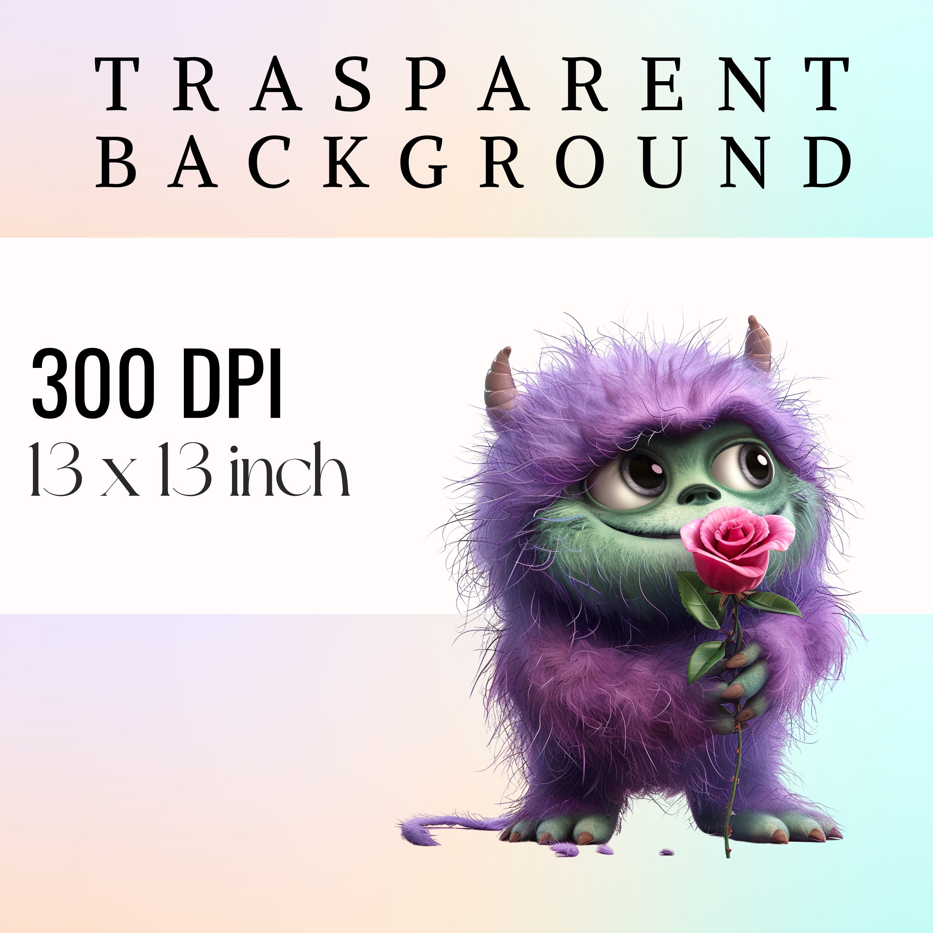 Romantic Monsters Clip Art, Watercolor Fluffy Rose Monsters ...