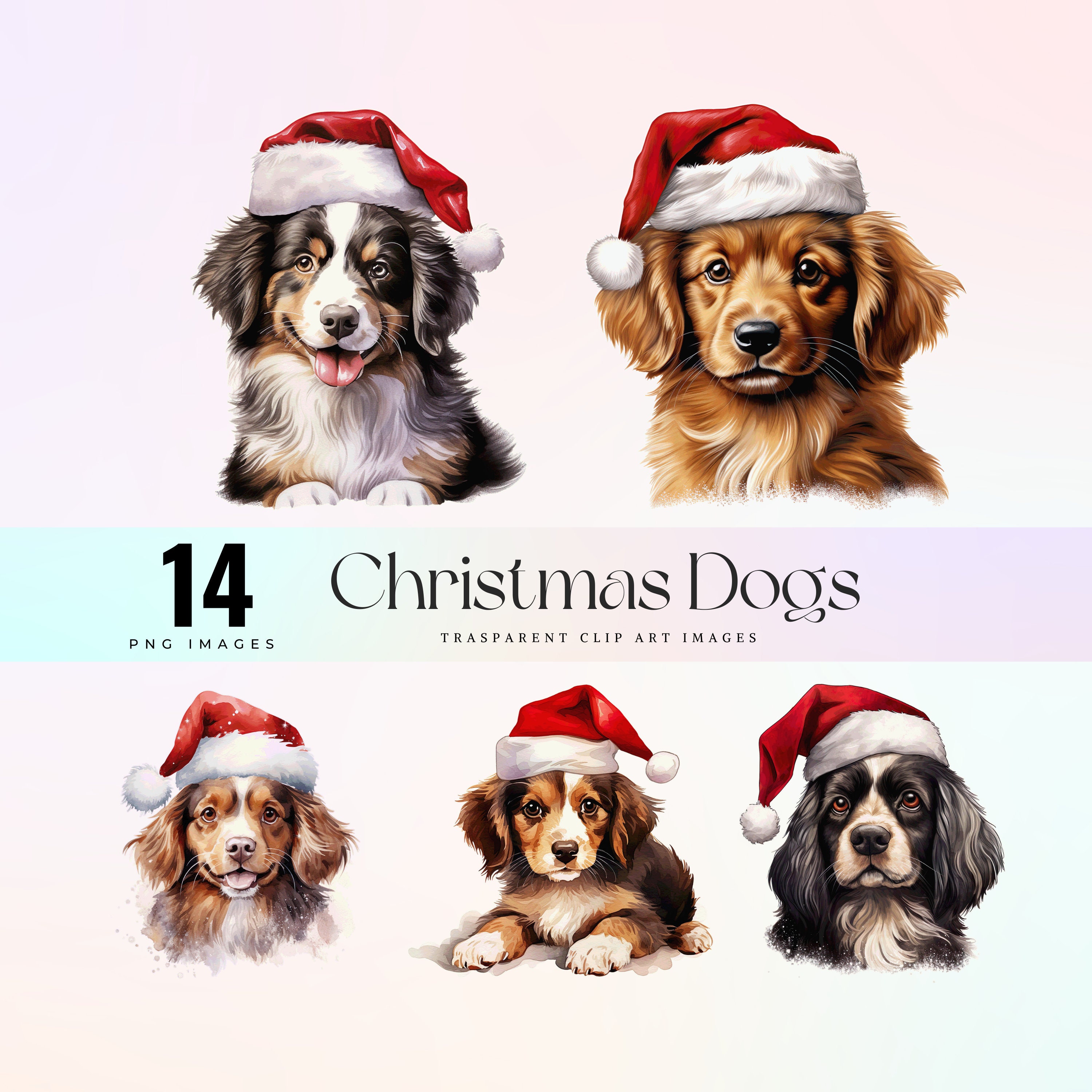 Christmas Dog Clip Art, Watercolor Christmas Pet Portrait PNG, Cute ...