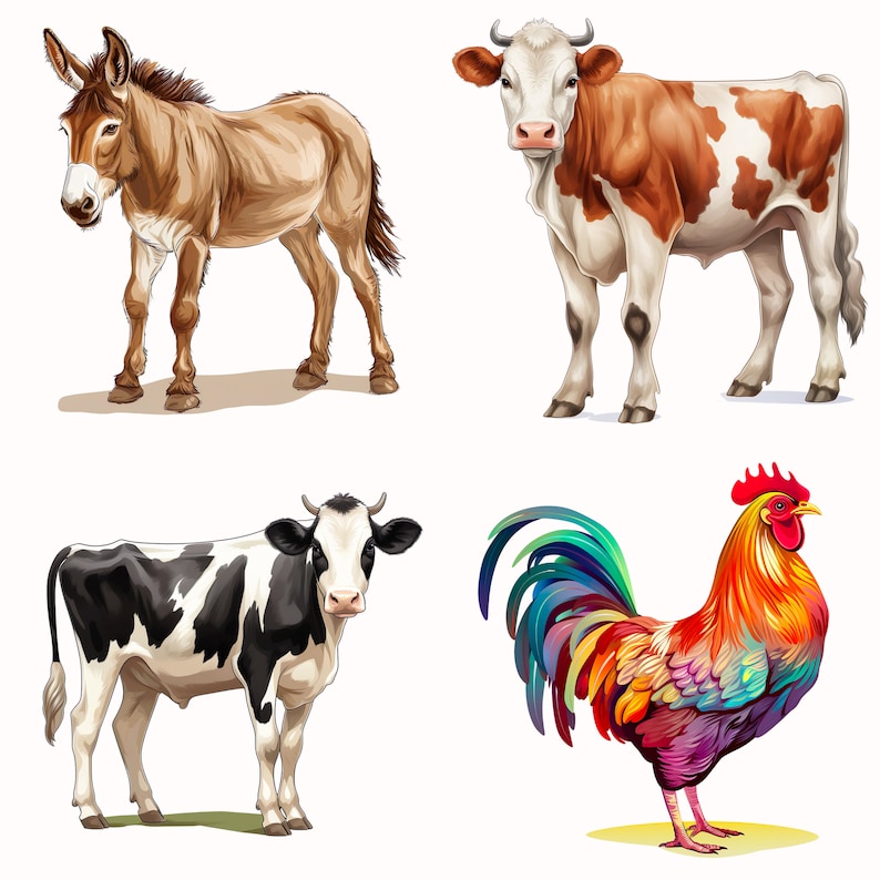 Lovely Farm Animals Clip Art, Cute Barn Animal Illustration PNG ...